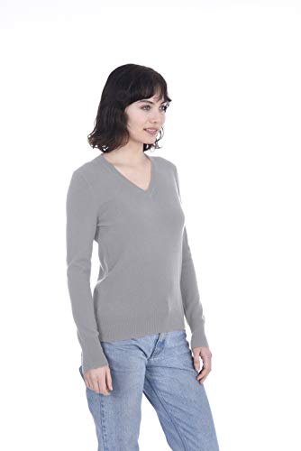 Cashmeren Women’s Basic V-Neck Sweater 100% Pure Cashmere Long Sleeve Classic Pullover (Pale Charcoal, XX-Large)