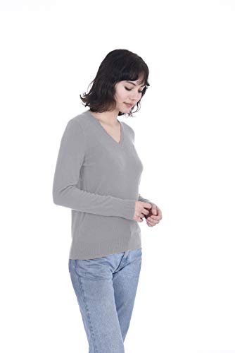 Cashmeren Women’s Basic V-Neck Sweater 100% Pure Cashmere Long Sleeve Classic Pullover (Pale Charcoal, XX-Large)