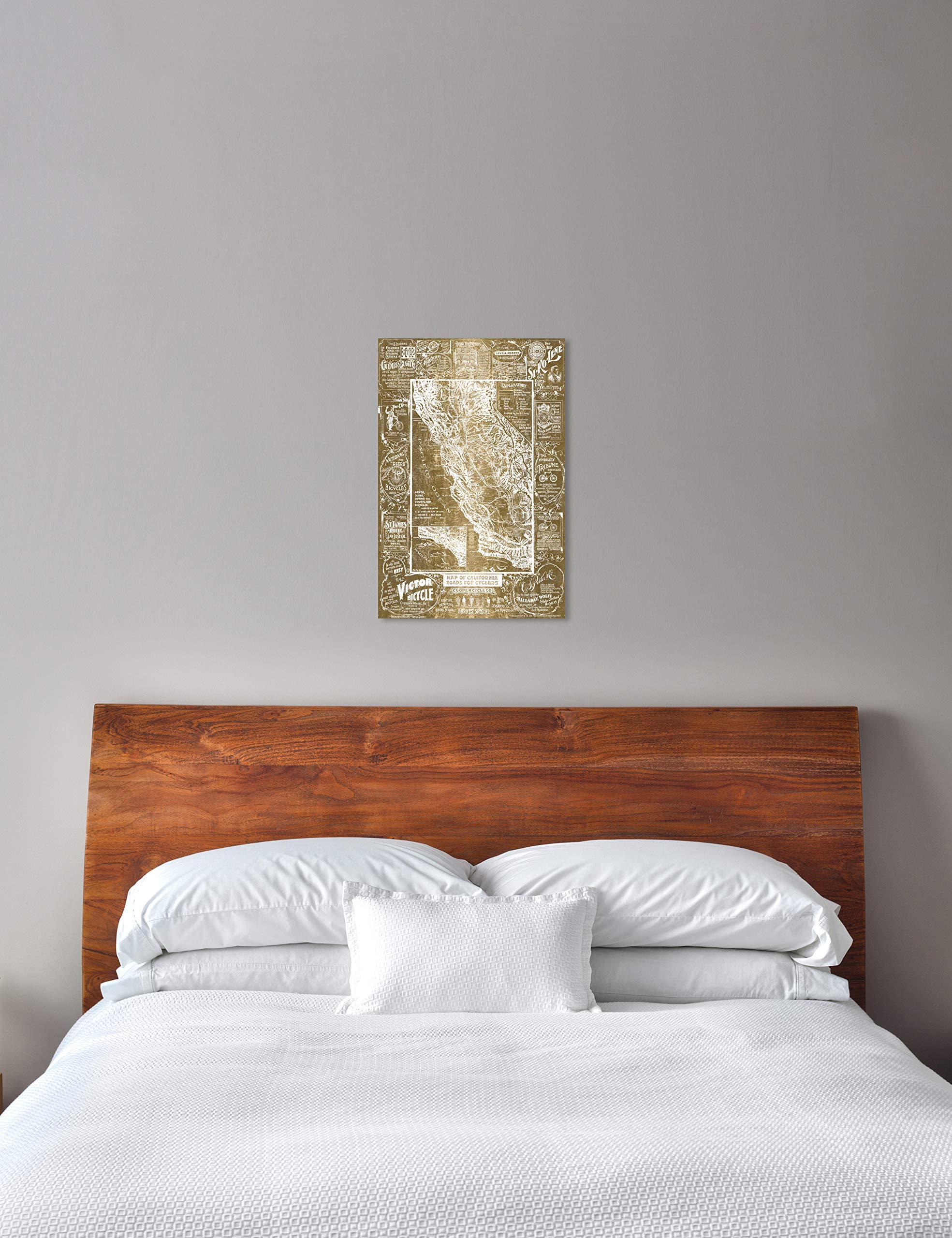 The Oliver Gal Artist Co. Maps Wall Art Canvas Prints 'Map of California for Cyclers Gold'