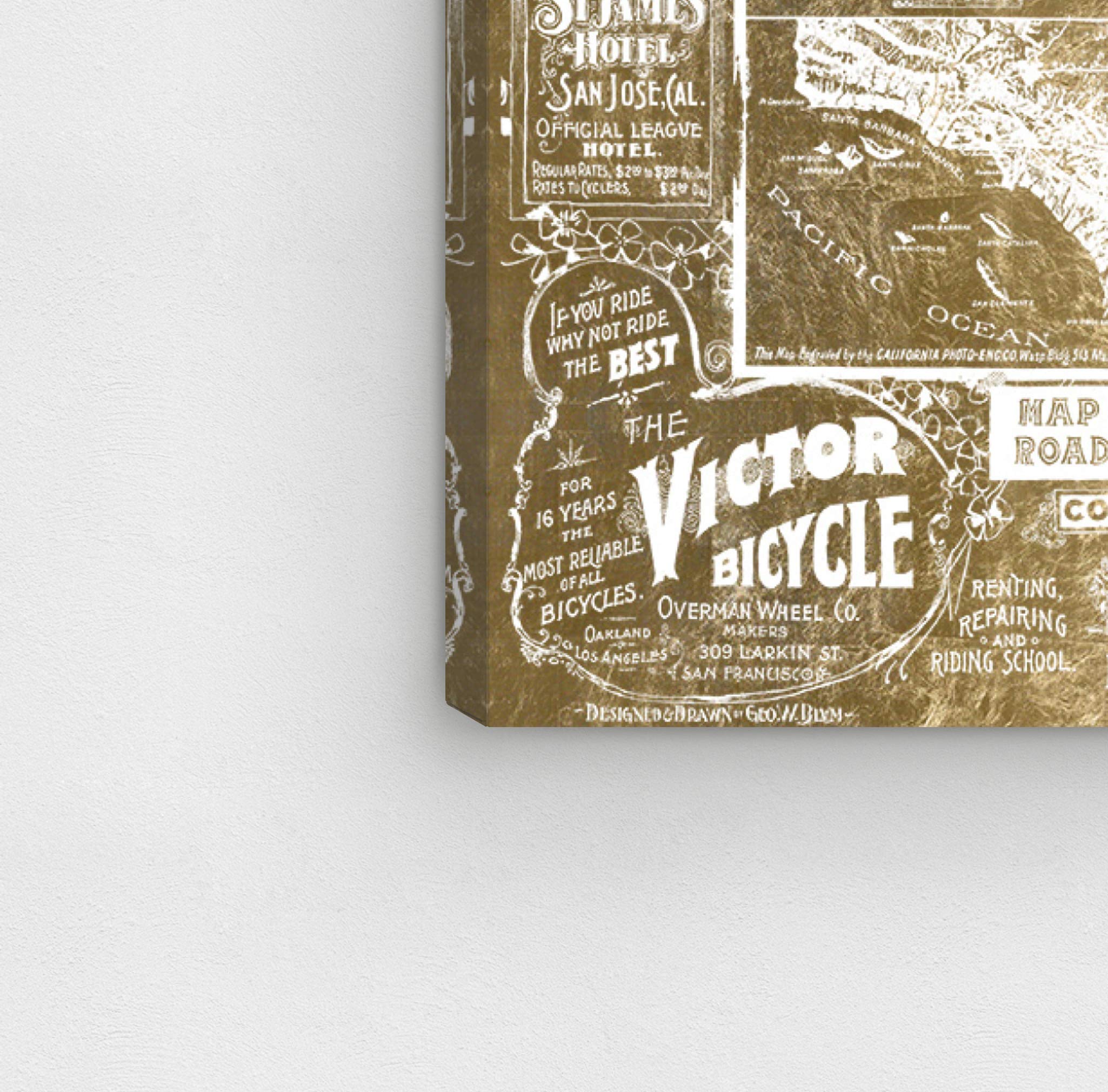 The Oliver Gal Artist Co. Maps Wall Art Canvas Prints 'Map of California for Cyclers Gold'