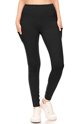 Leggings Depot Women's High Waisted ActiveFlex Leggings Pants (W/Pockets-Full Length, Black, L)