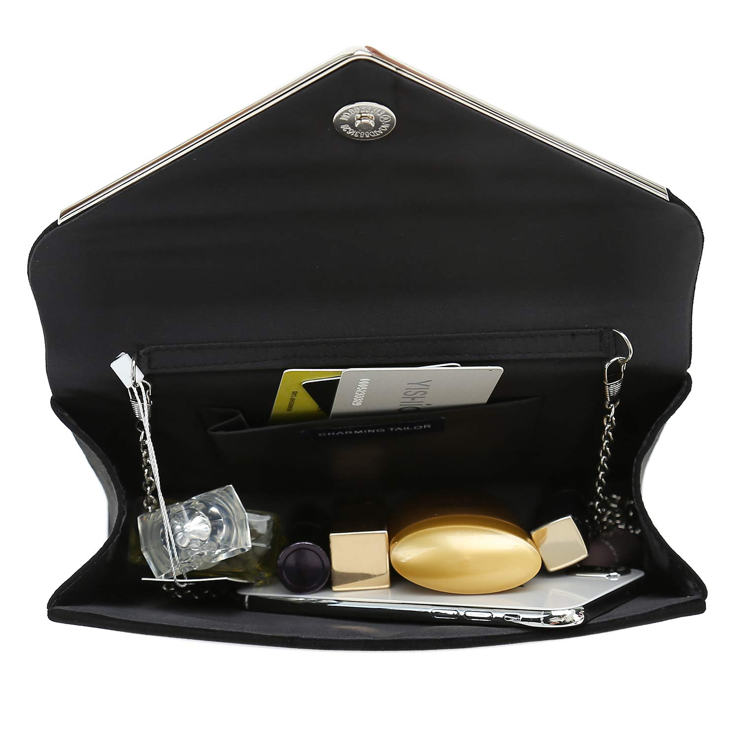 CHARMING TAILOR Faux Suede Clutch Bag Elegant Metal Binding Evening Bag for Wedding/Prom/Black-tie Events (Black)