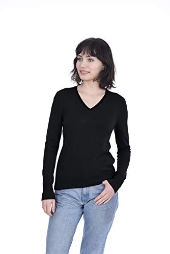 Cashmeren Women’s Basic V-Neck Sweater 100% Pure Cashmere Long Sleeve Classic Pullover (Black, XX-Large)