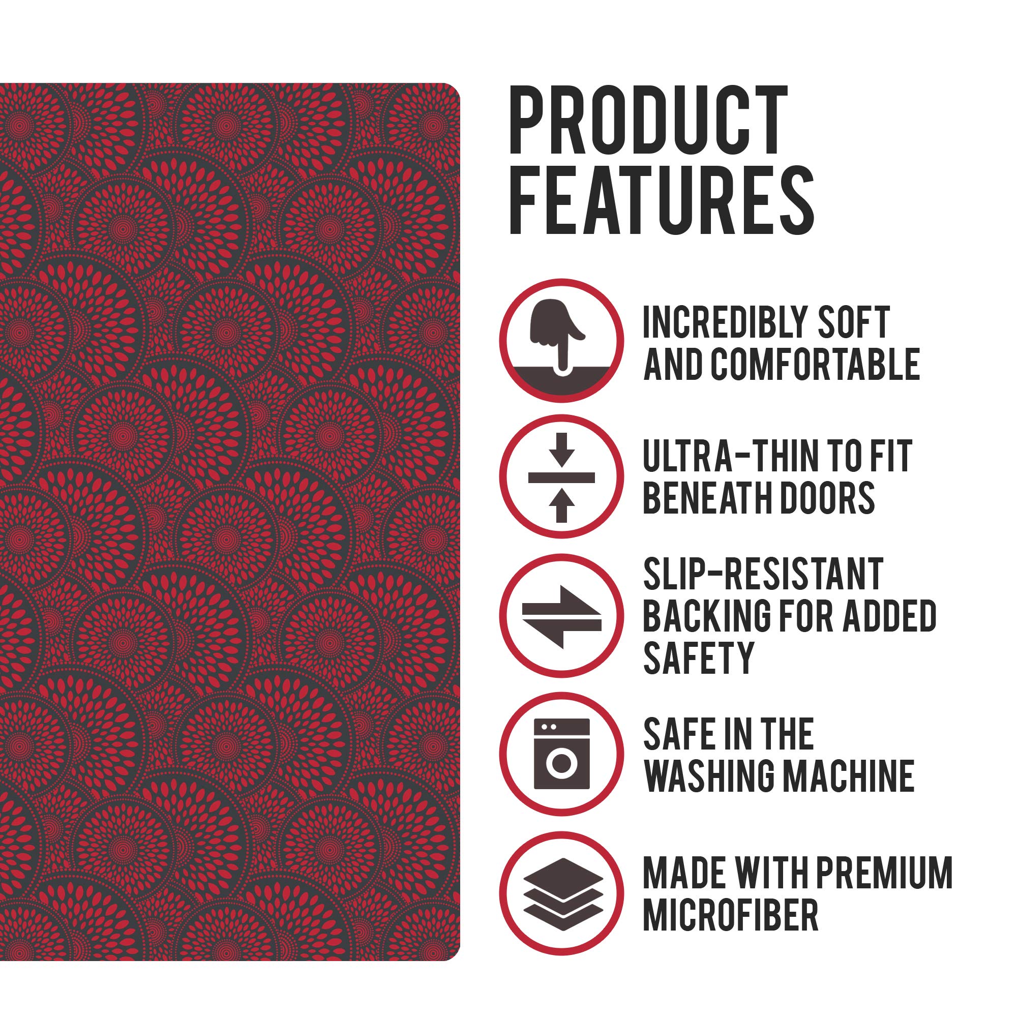 Shape28 Floor Mat Ultra-Thin Kitchen Bathroom Rug with Non Slip Rubber Backing 35βx23β Red Design 1S