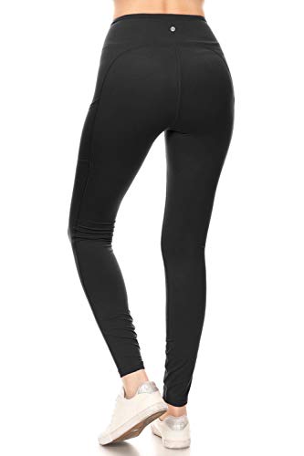 Leggings Depot Women's High Waisted ActiveFlex Leggings Pants (W/Pockets-Full Length, Black, L)