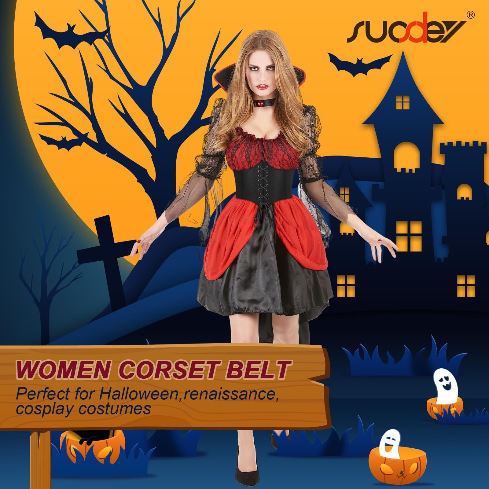 SUOSDEY Women Black Waist Cinch Belt Lace-up Elastic Waspie Corset Costume Belt