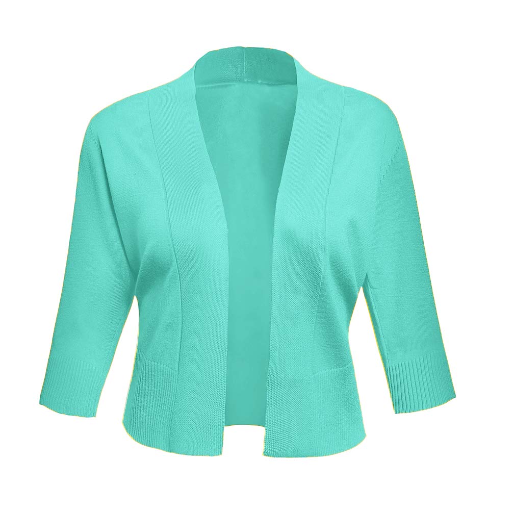 AAMILIFE Women's 3/4 Sleeve Cropped Cardigans Sweaters Jackets Open Front Short Shrugs for Dresses Mint Green S