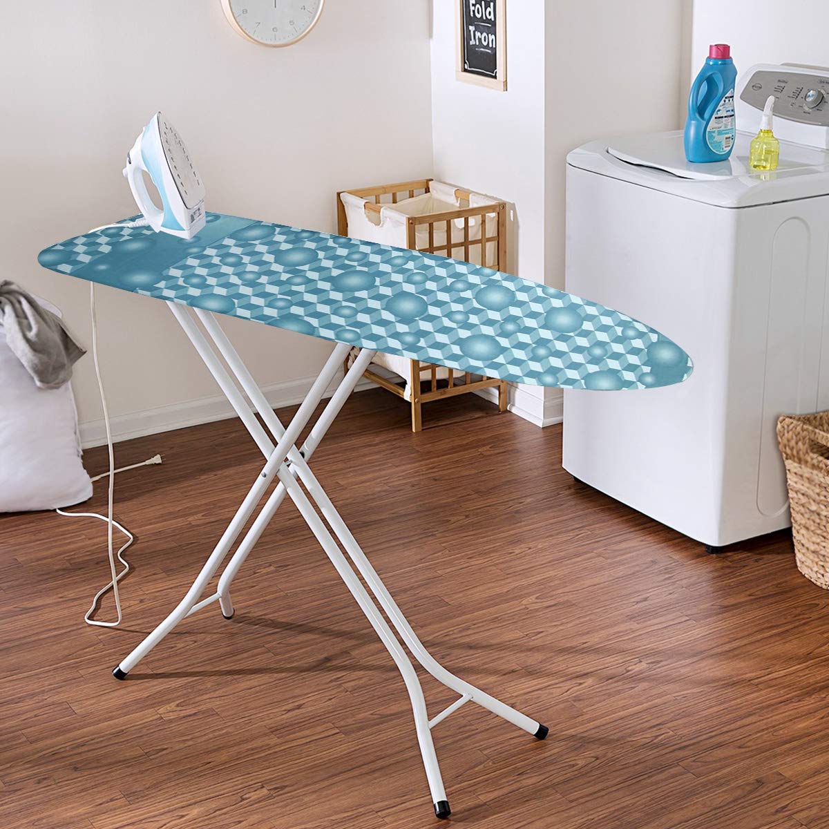 Extra-Wide Ironing Board Cover and Pad Replacement with Scorch and Stain Resistant Thick Padding and Elasticized Edge 18" x 49" Ironing Board Covers 4 Fasteners and 1 Protective Scorch Mesh Cloth