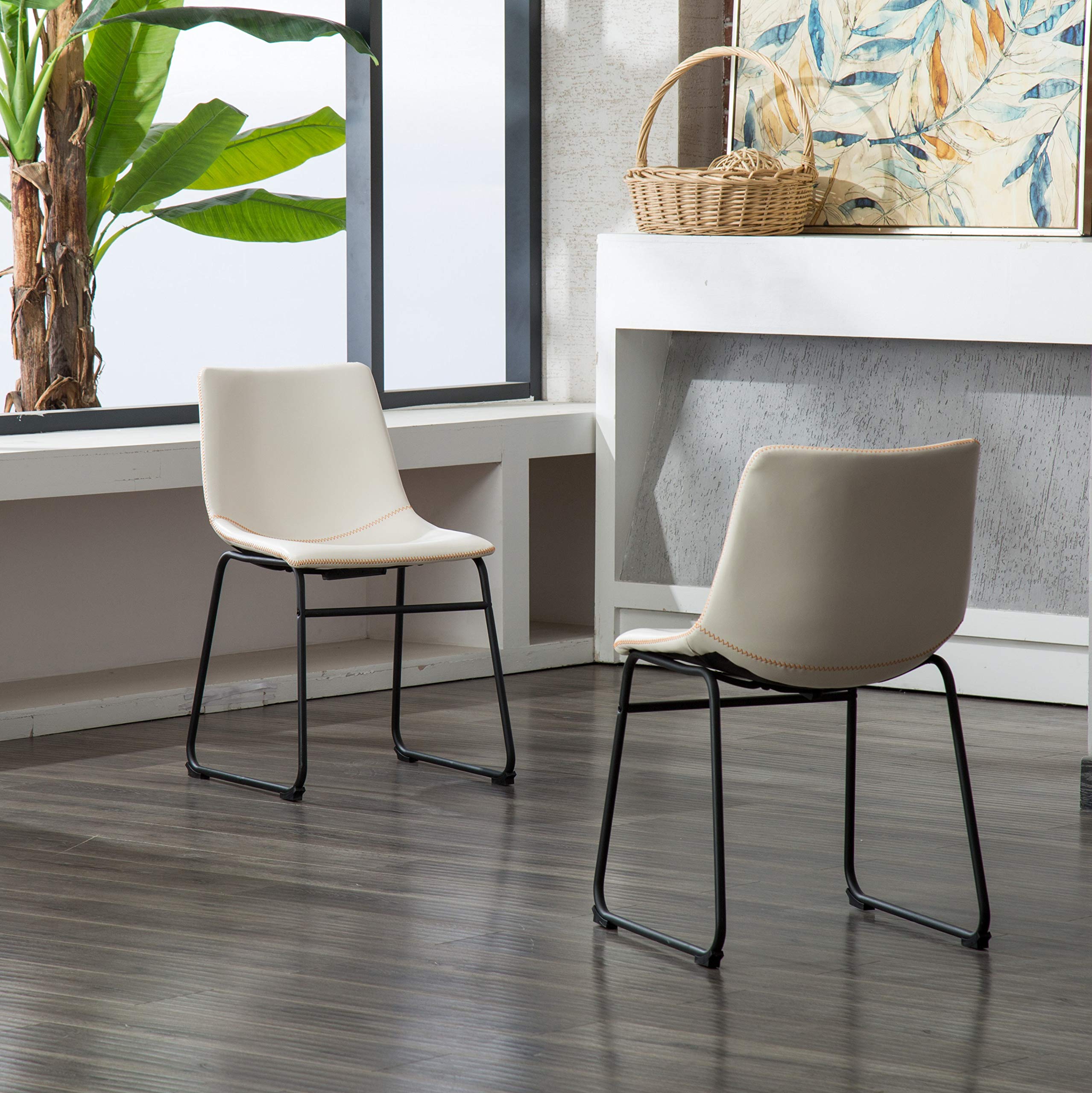 Roundhill Furniture Lotusville Vintage PU Leather Dining Chairs, Set of 2, White