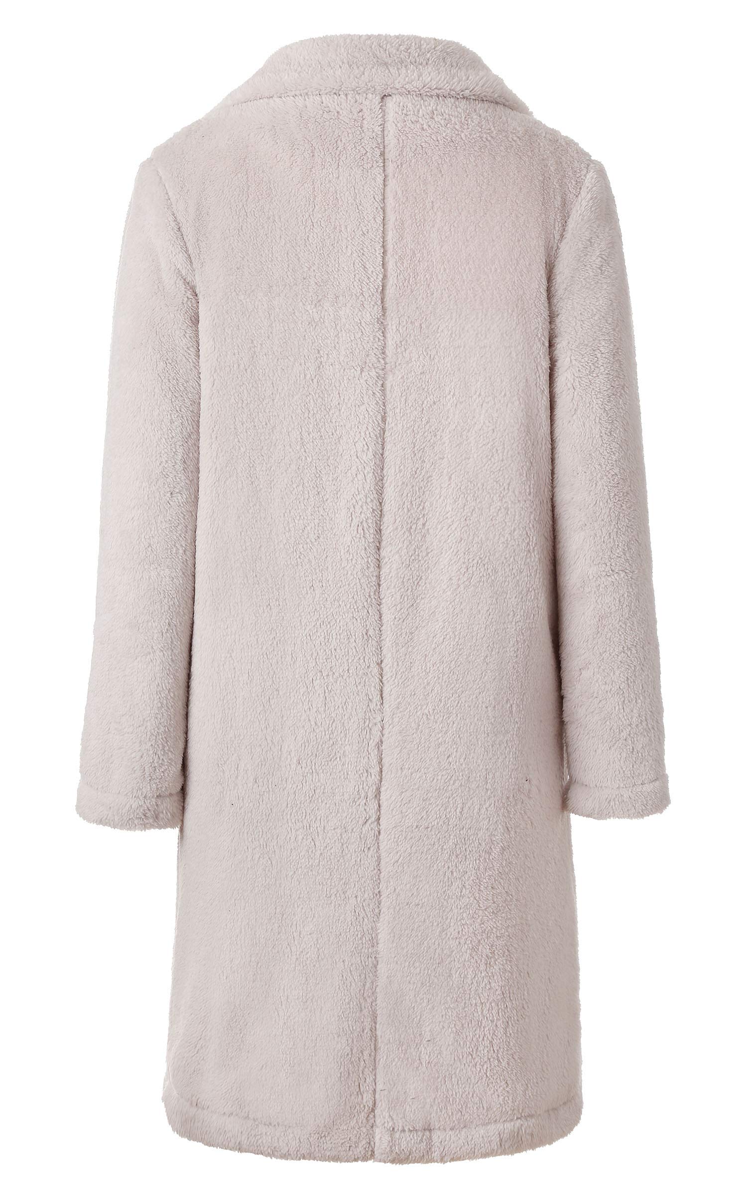 Angashion Women's Fuzzy Fleece Lapel Open Front Long Cardigan Coat Faux Fur Warm Winter Outwear Jackets Light Beige M