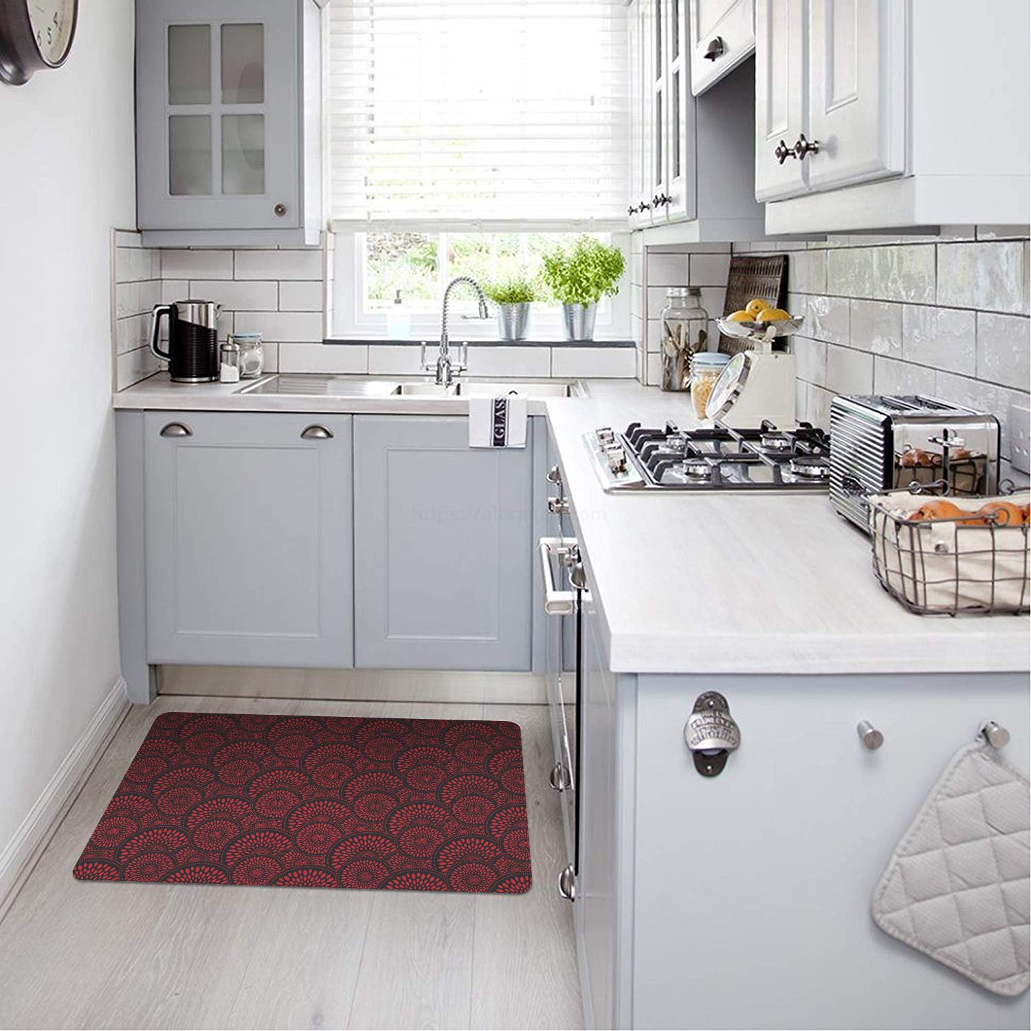 Shape28 Floor Mat Ultra-Thin Kitchen Bathroom Rug with Non Slip Rubber Backing 35βx23β Red Design 1S