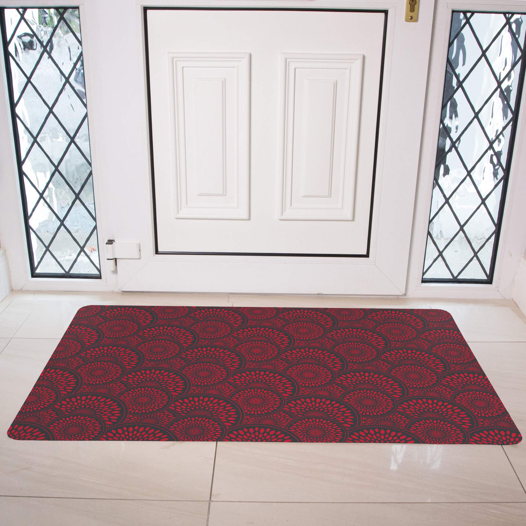 Shape28 Floor Mat Ultra-Thin Kitchen Bathroom Rug with Non Slip Rubber Backing 35βx23β Red Design 1S