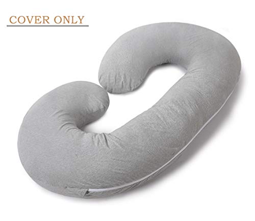 INSEN Pregnancy Body Pillow Jersey Cover,C Shaped Full Body Pillow Cover for Pregnant Women (Grey Jersey)