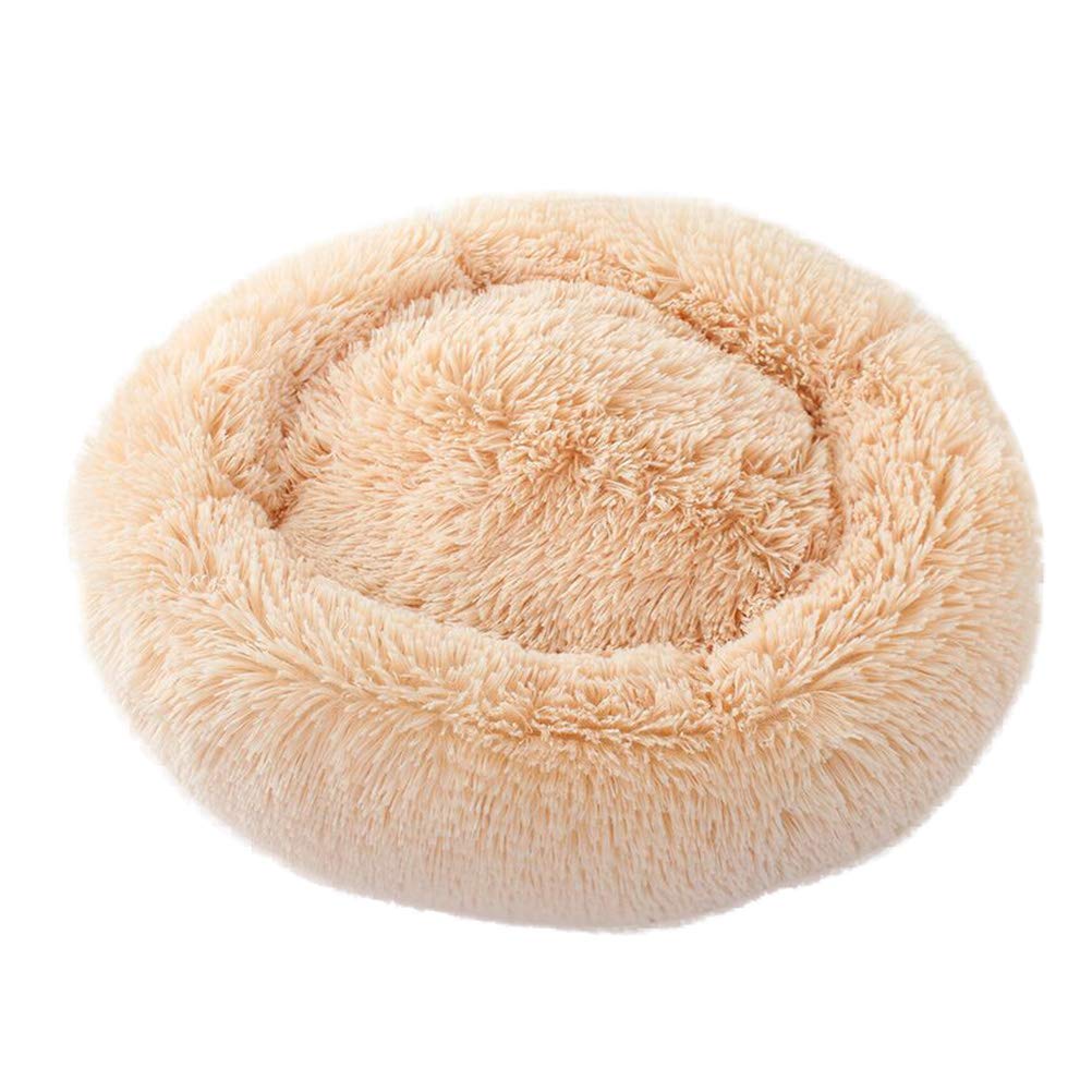 Luxury Fur Donut Cuddler Round Cat and Dog Cushion Bed Self-Warming and Cozy for Improved Sleep (Big Size, Beige)