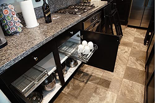 Origami Chrome One Tier 13" W x 21" D x 4”H, Slide Kitchen Adjustable Cabinet Organizer, Large, Silver