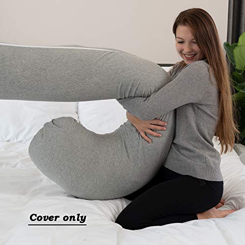 INSEN Pregnancy Body Pillow Jersey Cover,C Shaped Full Body Pillow Cover for Pregnant Women (Grey Jersey)