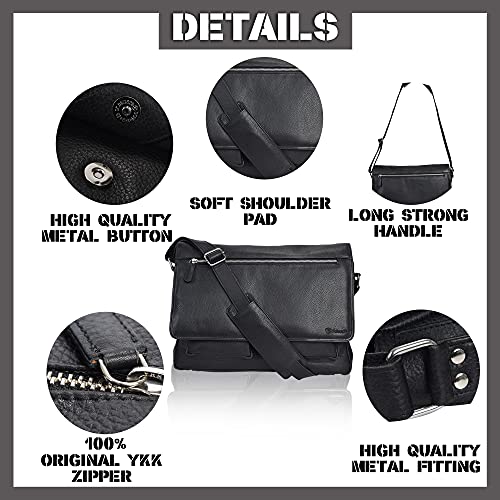 VALENCHI Leather Messenger Bag For Men - Laptop Messenger Briefcase & Shoulder Bag-Office, Work, Travel