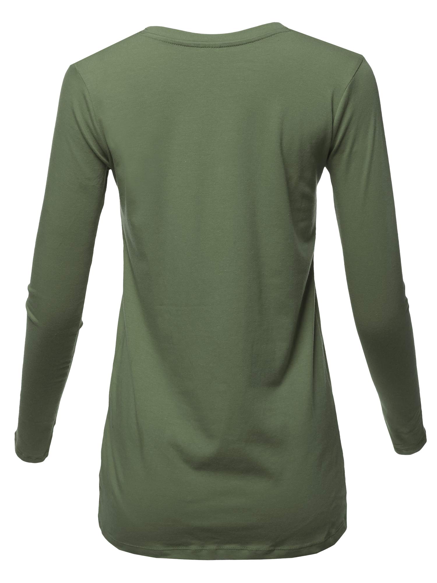Basic Solid Soft Cotton Long Sleeve Crew Neck Top Shirts Dark Olive M