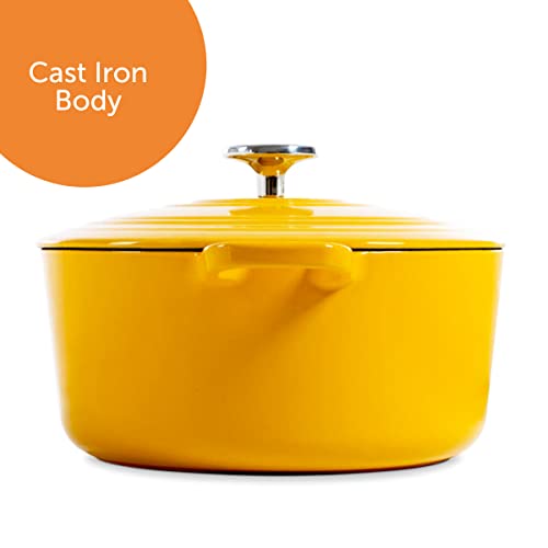 BK Cookware Bourgogne Enameled Cast Iron 4.4QT Dutch Oven, Sunny Yellow