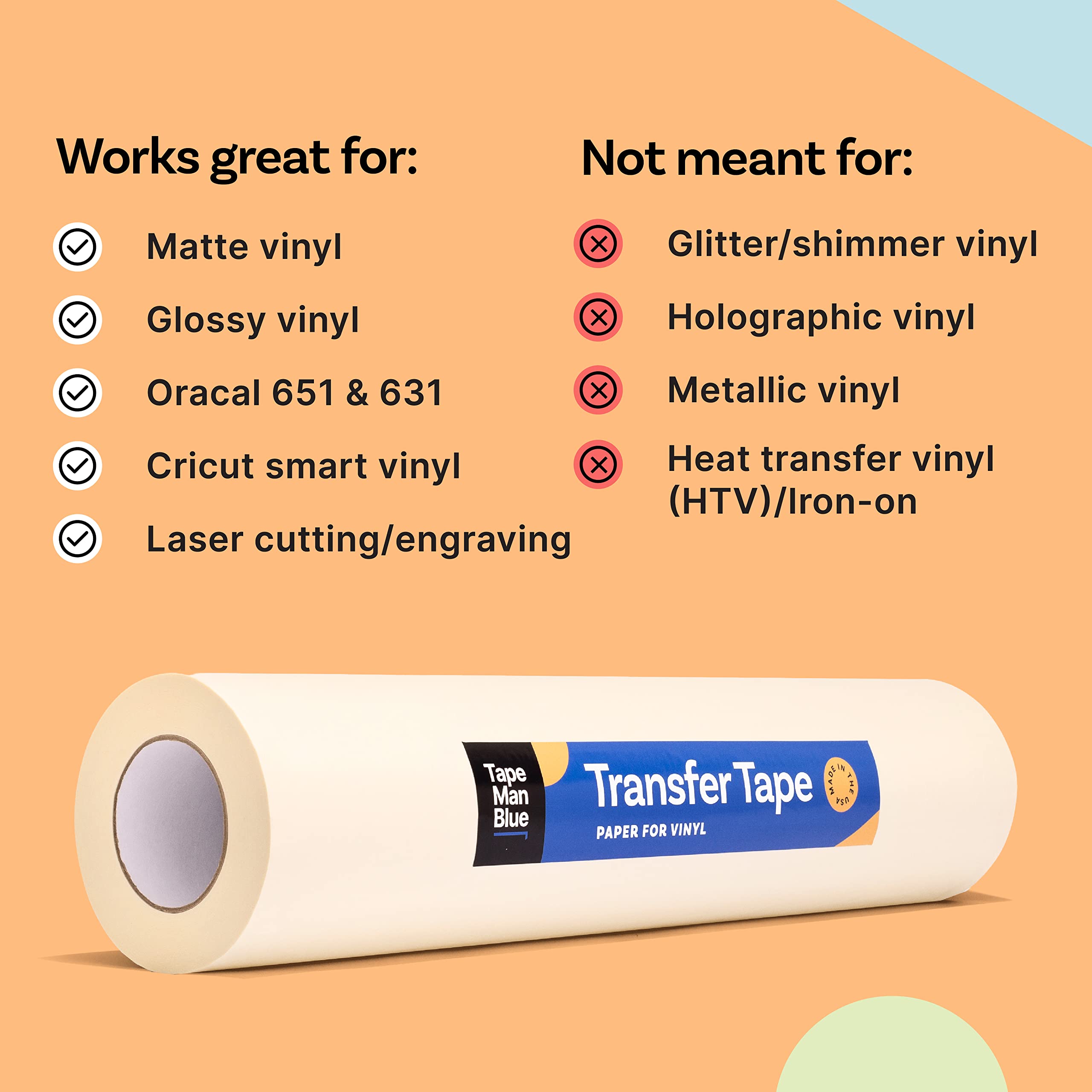 24 inch x 100 Yard Roll of Vinyl Transfer Tape Paper with Layflat Adhesive. Premium-Grade Application Tape for Vinyl Graphics and Sign Making. Made in The USA