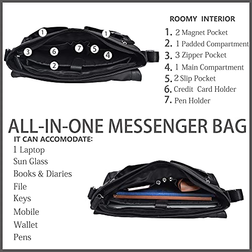 VALENCHI Leather Messenger Bag For Men - Laptop Messenger Briefcase & Shoulder Bag-Office, Work, Travel