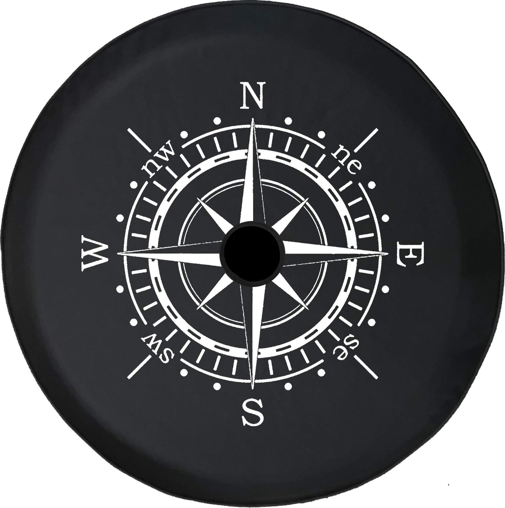JL Series Spare Tire Cover with Backup Camera Hole Compass Sun Dial Black 33 in