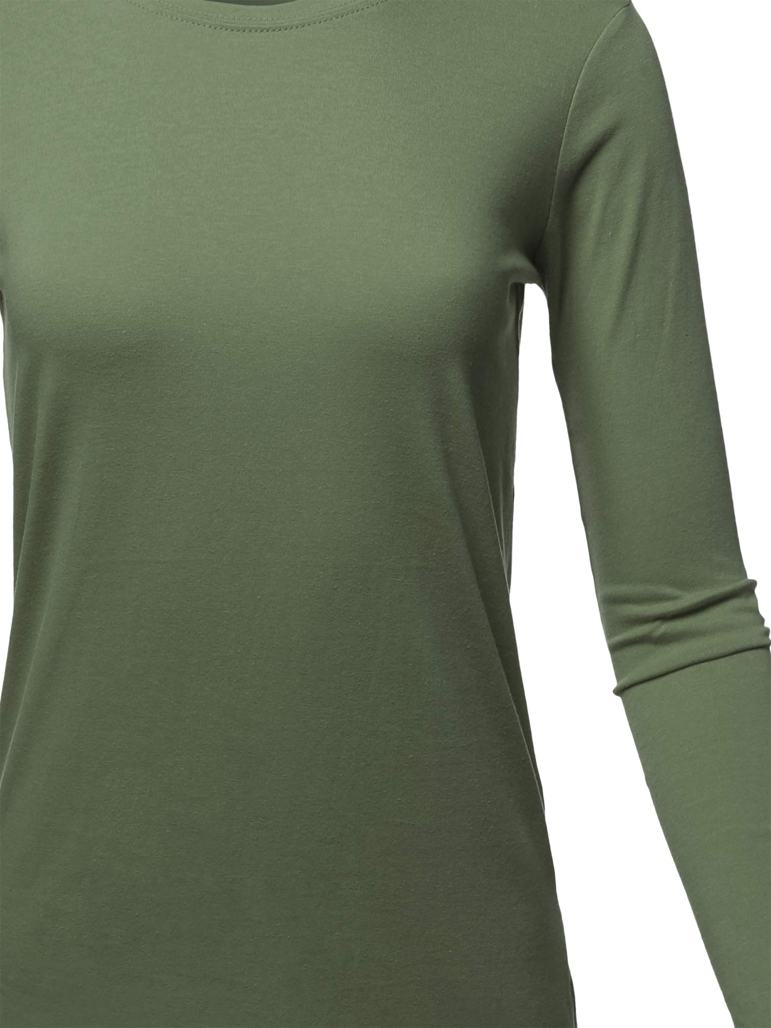 Basic Solid Soft Cotton Long Sleeve Crew Neck Top Shirts Dark Olive M
