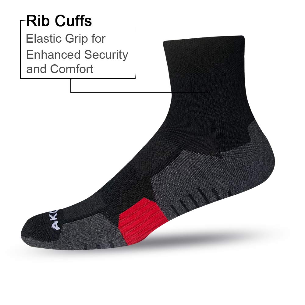 AKOENY Men's Athletic Ankle Socks Running Cushoned Quarter Socks Men, Size 9-12, Black, 6 Pairs