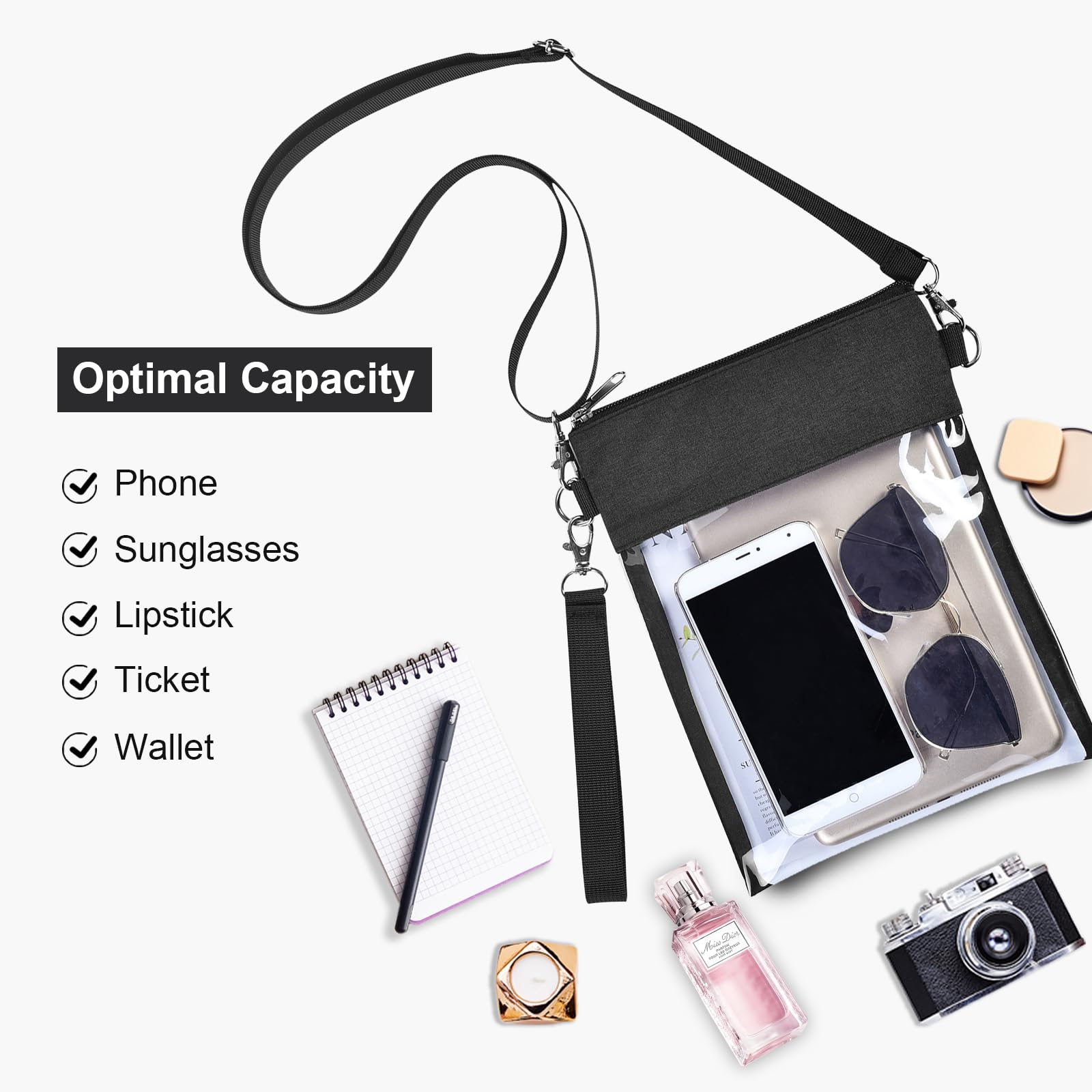 USPECLARE Clear Crossbody Purse Bag Stadium Approved Clear Tote Bag for Work Concert Sports(Clear Black)