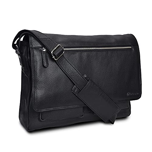 VALENCHI Leather Messenger Bag For Men - Laptop Messenger Briefcase & Shoulder Bag-Office, Work, Travel
