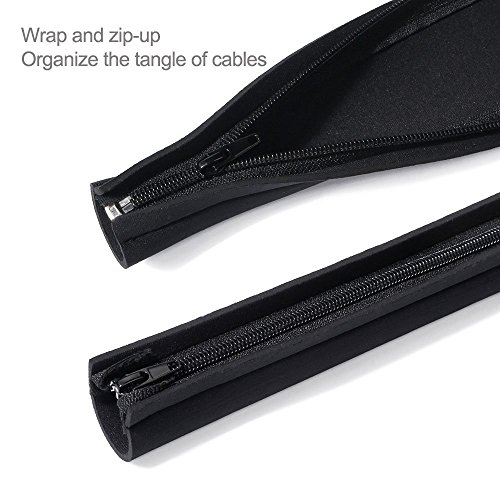 [4 Pack] JOTO Cable Management Sleeve, 19-20 Inch Cord Organizer System with Zipper for TV Computer Office Home Entertainment, Flexible Cable Sleeve Wrap Cover Wire Hider System -Black