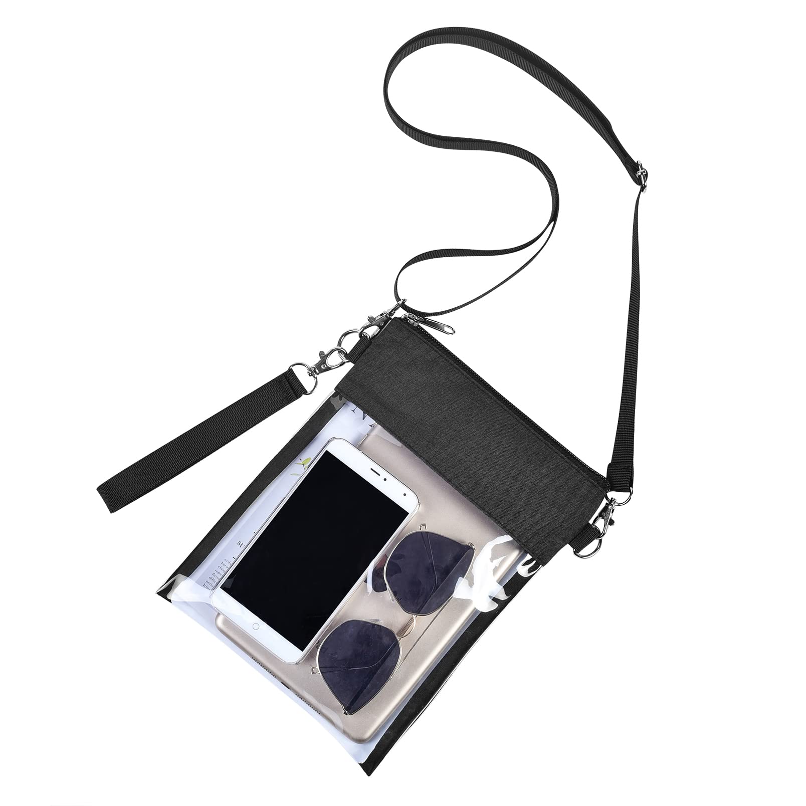 USPECLARE Clear Crossbody Purse Bag Stadium Approved Clear Tote Bag for Work Concert Sports(Clear Black)