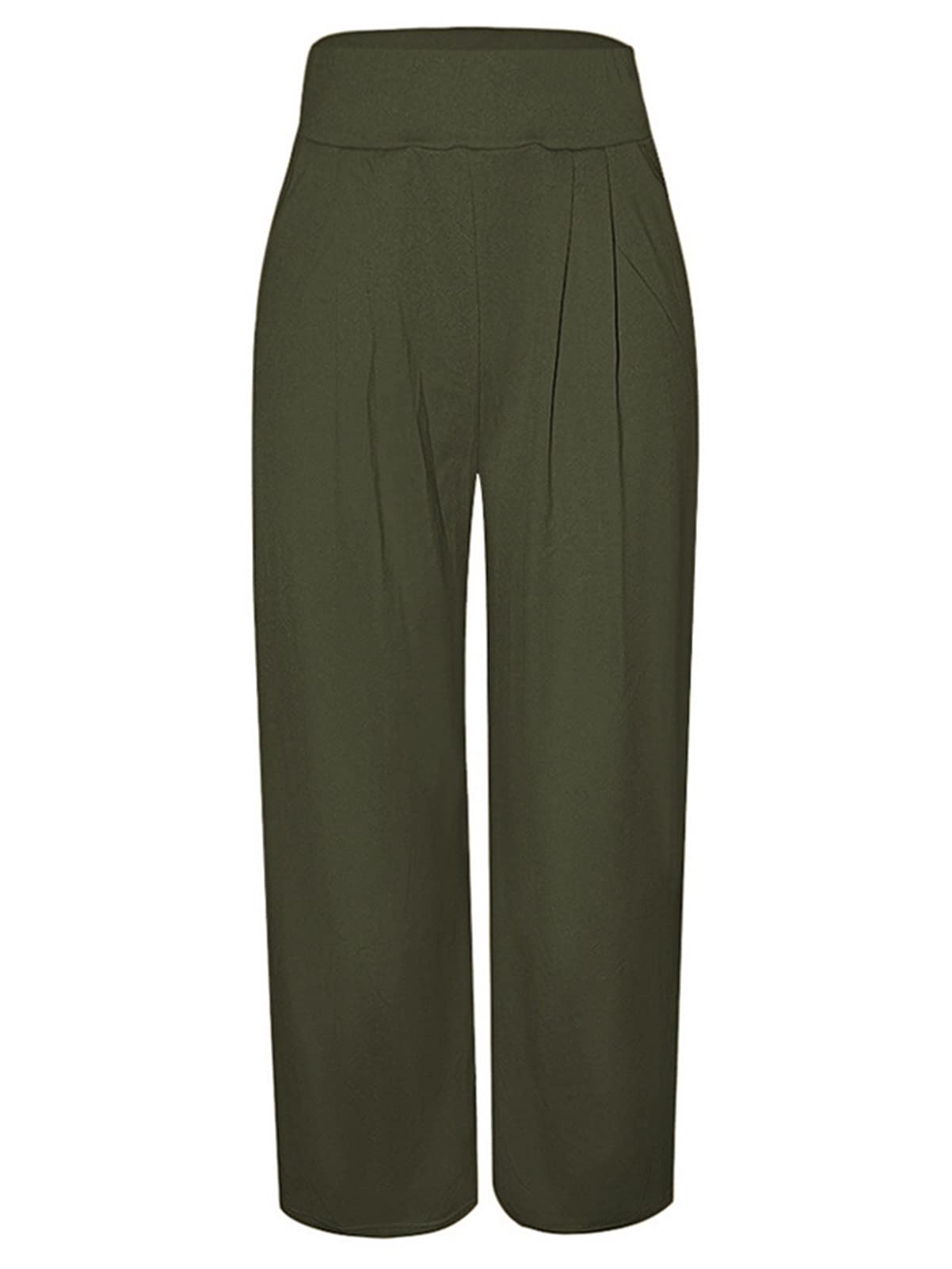 Famnbro High Waisted Pants for Women Maxi Length Loose Wide Leg Trousers Palazzo Pants Green