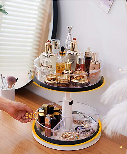 Yesland 2-Tier Lazy Susan Turntable with Large Bin and 3 Dividers, 11.25'' Height Adjustable Cabinet and Spice Rack Organizer with Removable Clear Storage Bins for Kitchen Pantry Snack Fruit Makeup