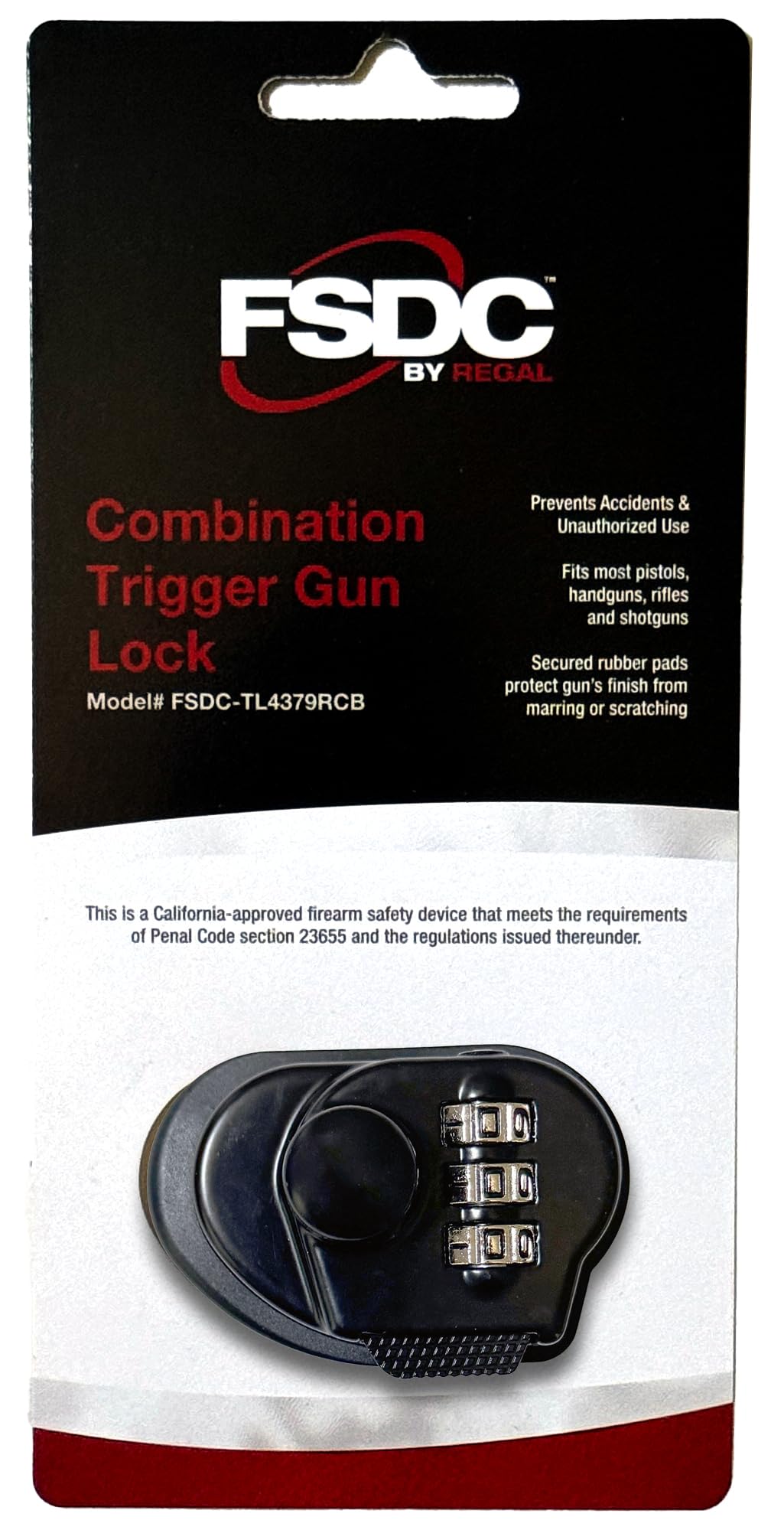 FSDC (Firearm Safety Devices – FSDC-TL4379RCB Resettable 3-Digit Combination Trigger Gun Lock – Prevents Access to The Trigger by Surrounding The Trigger Guard - Durable Black Metal Alloy