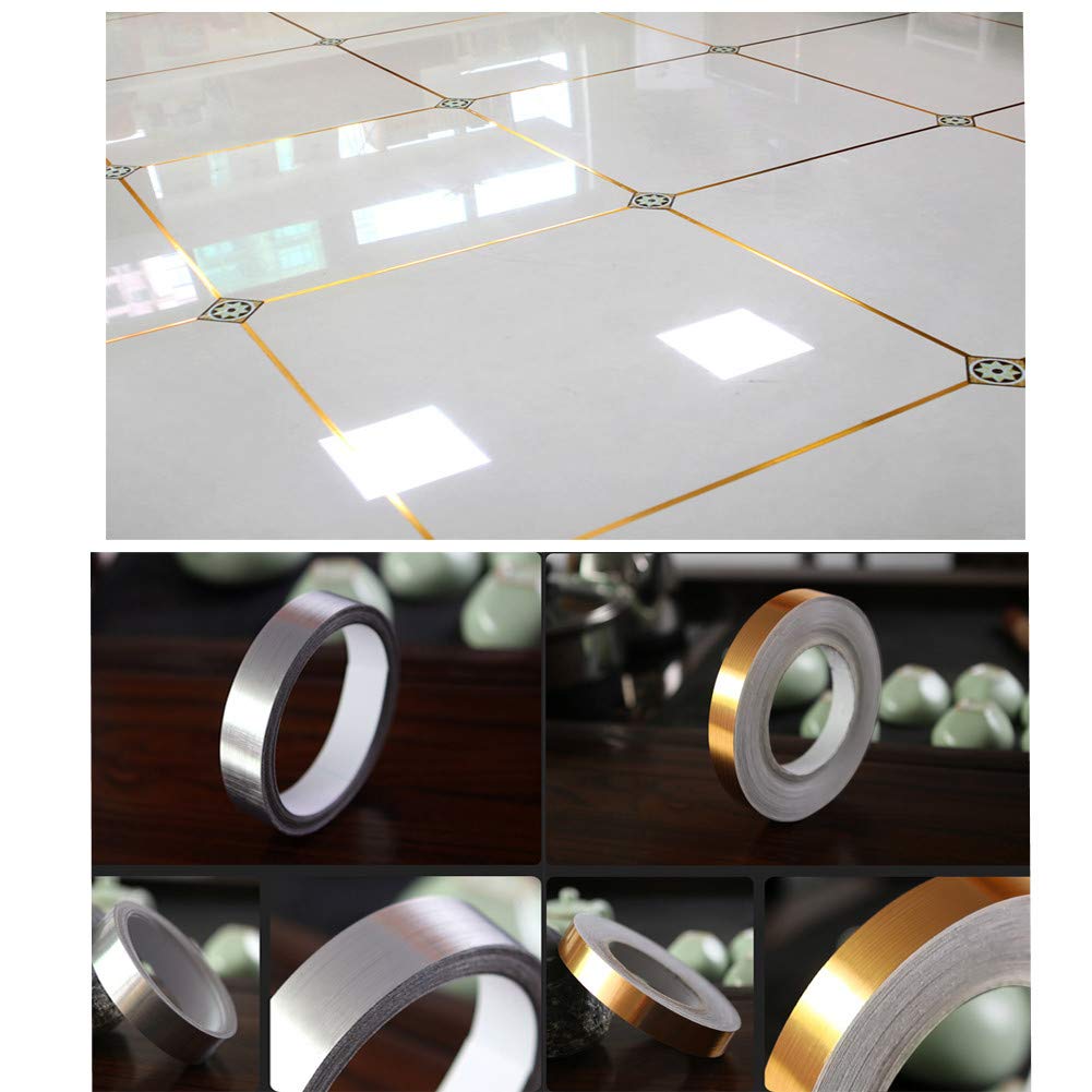 Eanpet 0.4 Inch x 166 Ft Tile Stickers Decorative Floor Wall Sticker Foil Line Peel and Stick Adhesive Waterproof Gap Cover for Kitchen Bathroom Living Room Bedroom (1pc Roll) Silver