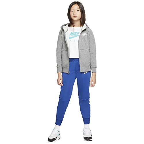 Nike Girl's NSW Full Zip Hoodie, Carbon Heather/White, Large