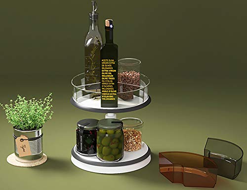 Yesland 2-Tier Lazy Susan Turntable with Large Bin and 3 Dividers, 11.25'' Height Adjustable Cabinet and Spice Rack Organizer with Removable Clear Storage Bins for Kitchen Pantry Snack Fruit Makeup