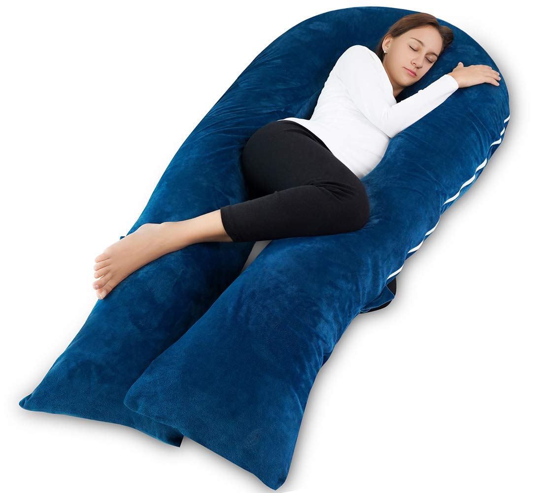 Meiz Pregnancy Pillow, Pregnancy Body Pillow, Pregnancy Pillows for Sleeping, 65" Maternity Body Pillow for Pregnant Women with Velvet Cover, Blue