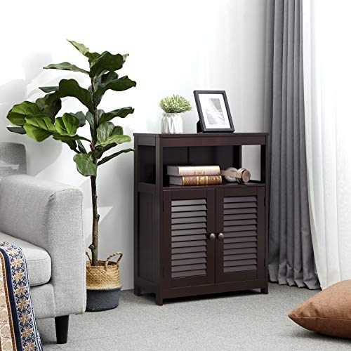 VASAGLE Bathroom Floor Cabinet, Freestanding Bathroom Storage Cabinet with Double Shutter Doors and Adjustable Shelf, for Living Room, Entryway, Kitchen, Brown UBBC40BR