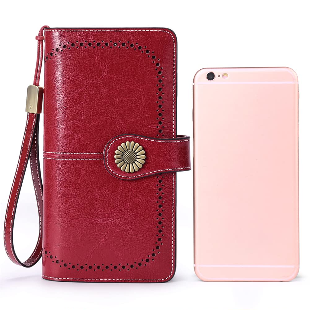 SENDEFN Wallets for Women Genuine Leather Credit Card Holder with RFID Blocking Large Capacity Wristlet