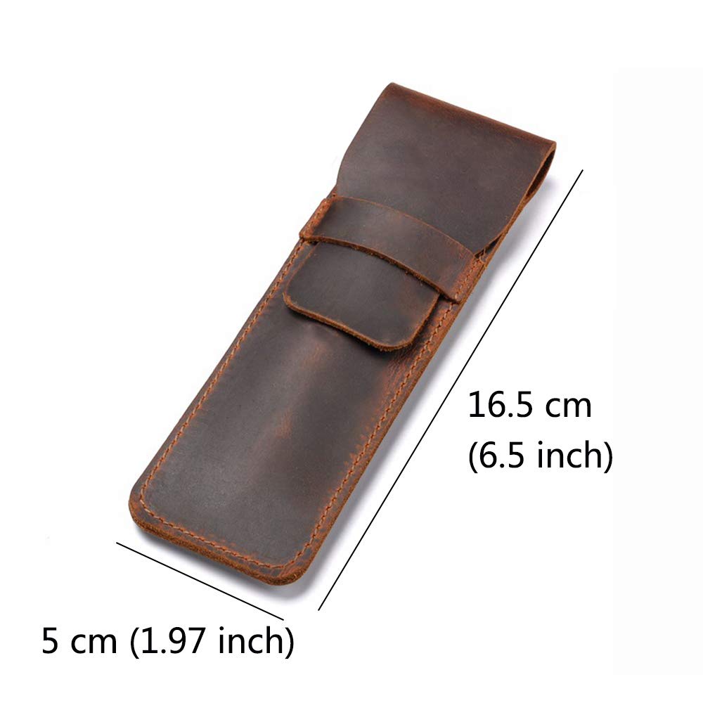 Daimay Leather Pen Case Holder Handmade Fountain Multi Pens Pouch Crazy Horse Leather Pen Protective Sleeve Cover β Brown