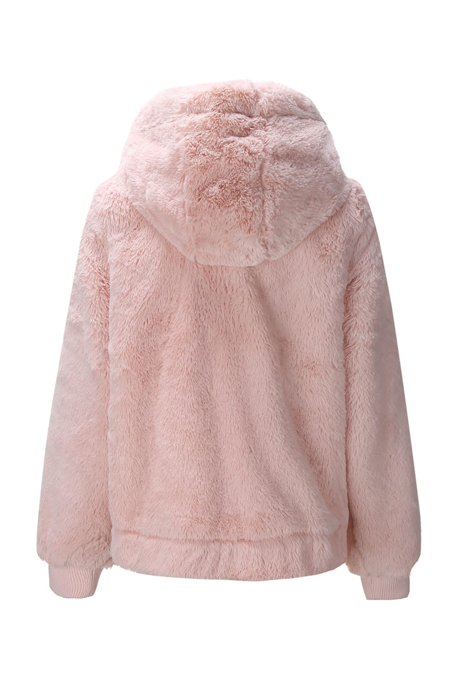 Bellivera Women Faux Fur Coat Spring Clothes Winter The Fluffy Fuzzy Short Shearling Jacket with Hood 1712014 Pink L