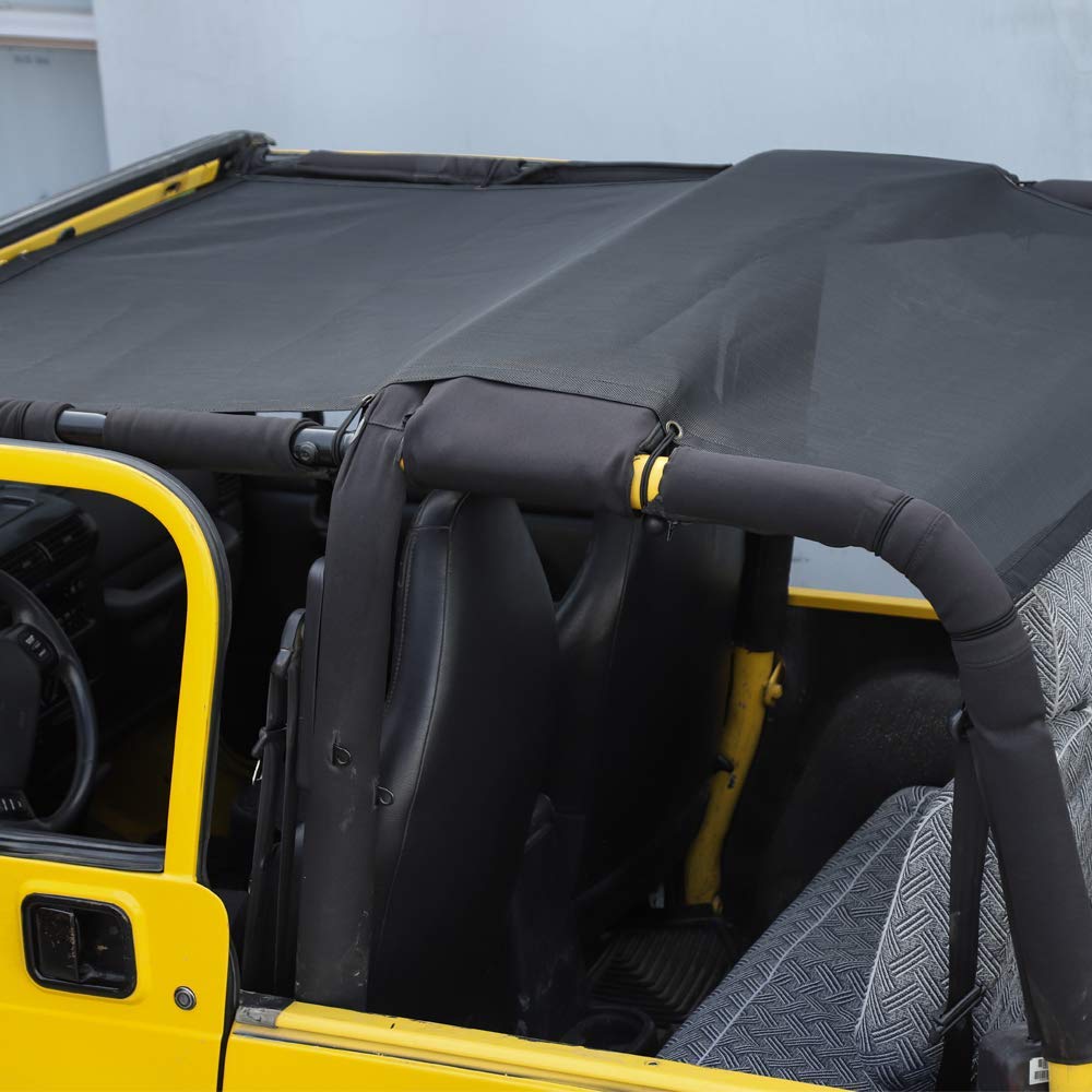 Voodonala Top Roof Mesh Sunshade Cover for Jeep TJ UV Sun Shade Protection for Jeep Wrangler TJ 1996-2006