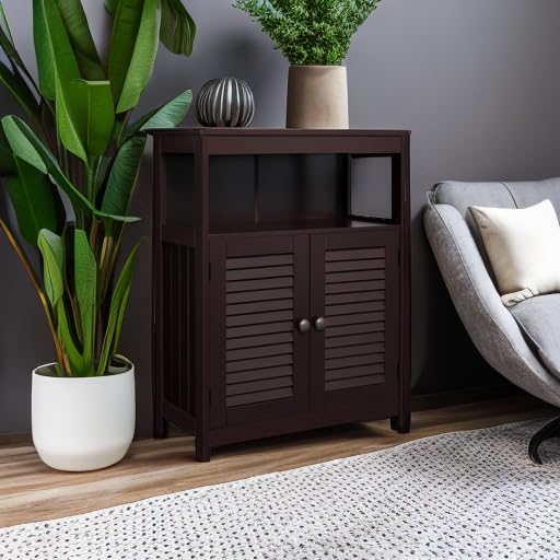 VASAGLE Bathroom Floor Cabinet, Freestanding Bathroom Storage Cabinet with Double Shutter Doors and Adjustable Shelf, for Living Room, Entryway, Kitchen, Brown UBBC40BR