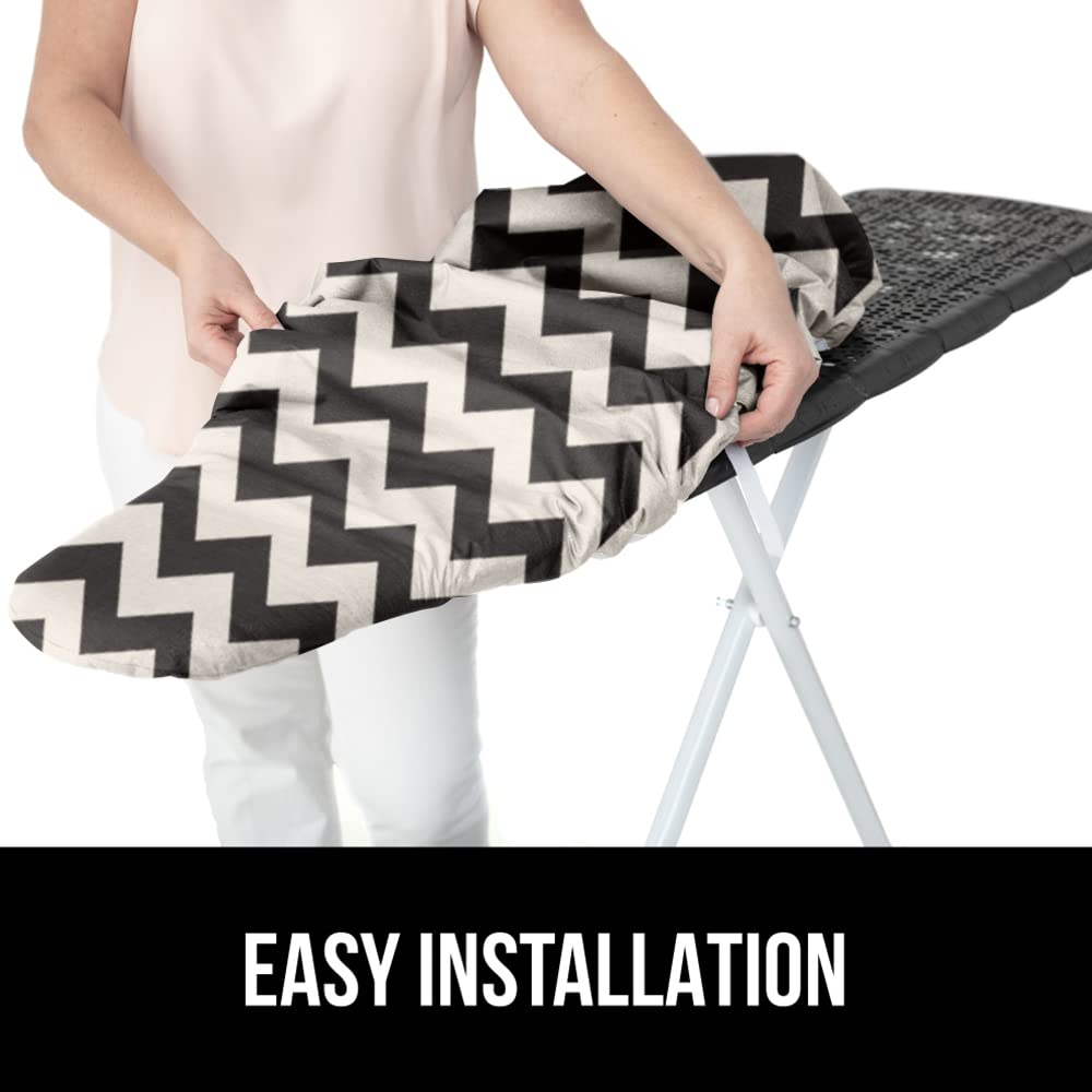 The Original GORILLA GRIP Ironing Board Cover, Silicone Coating, Full Size Scorch Resistant Padding, Elastic Edge, Iron Pad Covers Standard Boards, Hook and Loop Fastener Strap, Chevron Black Linen
