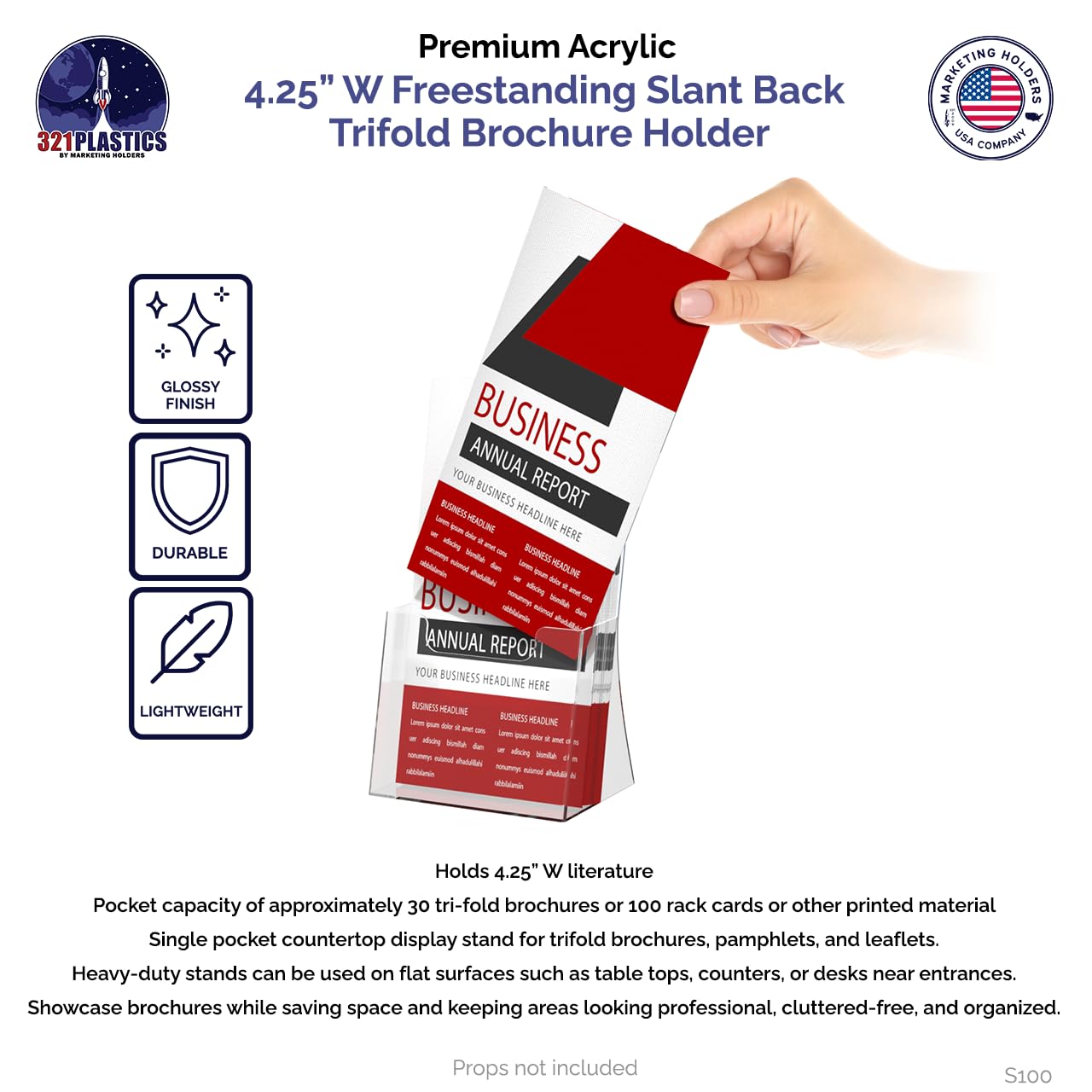 Marketing Holders 10 Pack 4.25" Brochure Holder Countertop Dispenser Holds Rack Cards Single Pocket Tri Fold Trade Show Pamphlet Bin for Waiting Rooms Gyms and Retail Shops Clear Acrylic