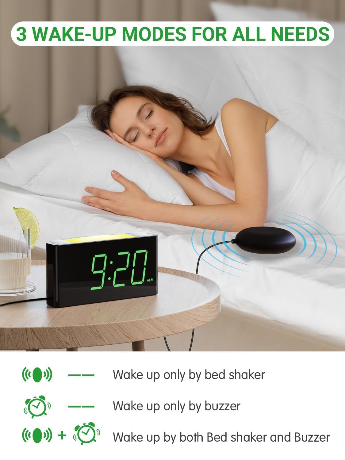 Extra Loud Vibrating Alarm Clock with Bed Shaker for Heavy Sleeper Deaf Hard of Hearing, Large LED Display Digital Clock for Bedroom,Dimmer,Night Light,USB Phone Charger,Battery Backup,Senior Teen Kid