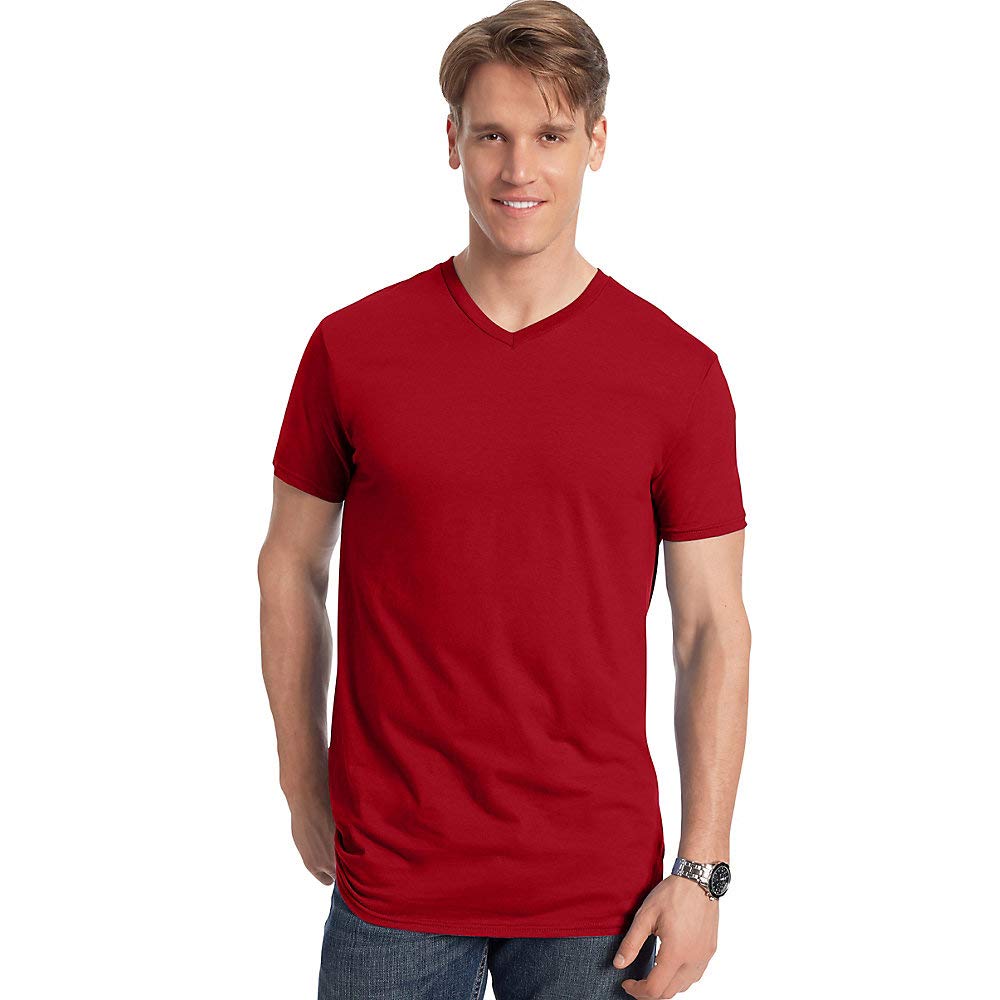 Hanes Mens Nano-T V-Neck T-Shirt, XL, Deep Red