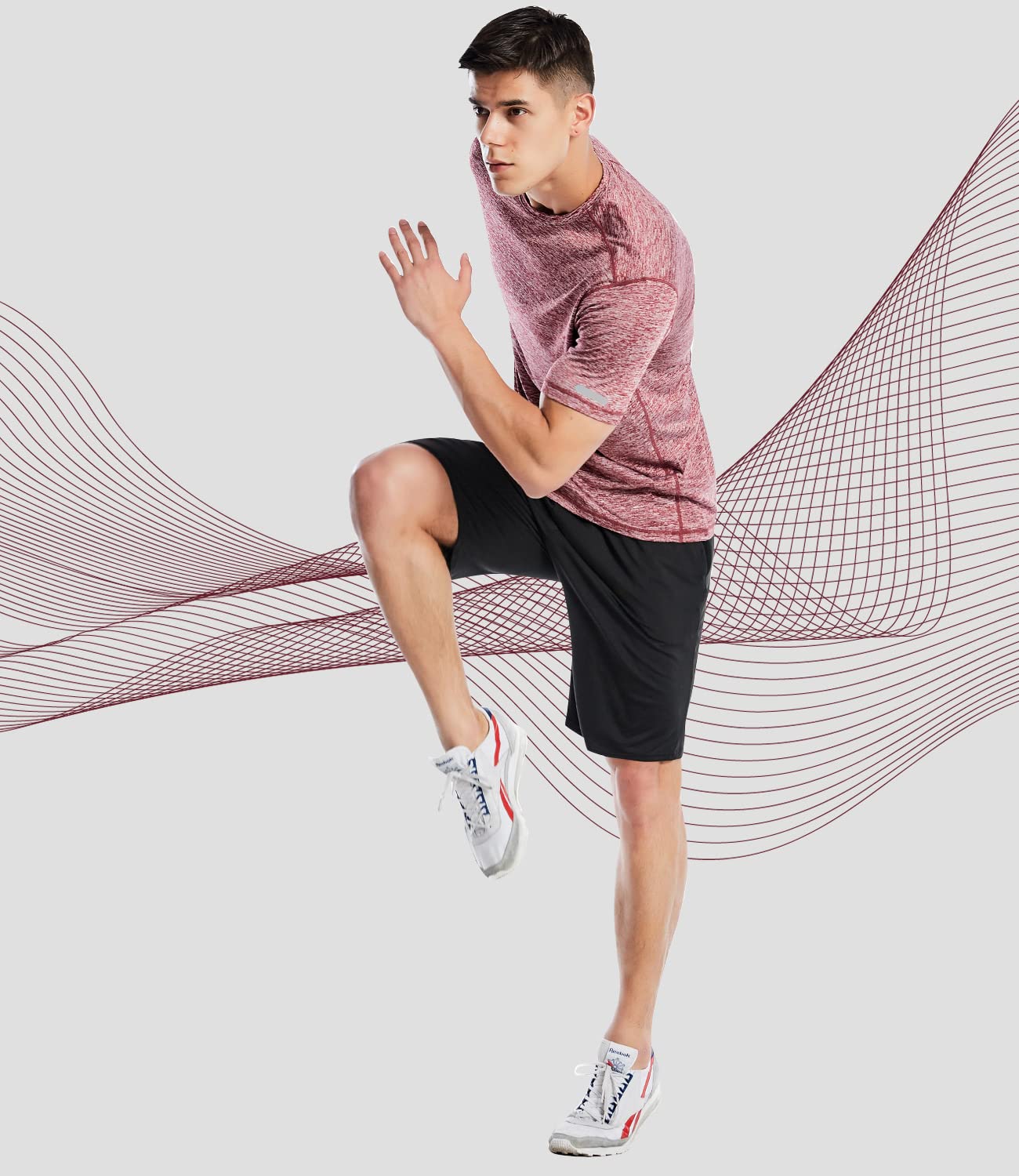 Zengjo Moisture Wicking Shirts for Men Workout(XXL,Marled Burgundy)